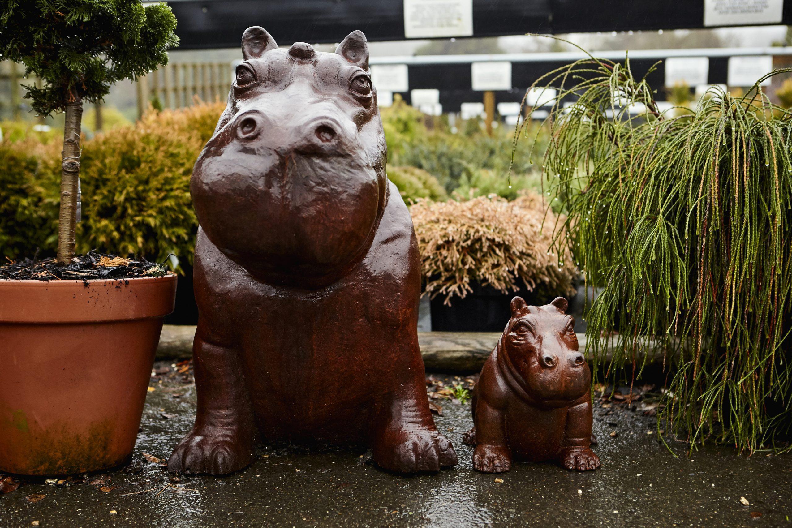 Cast Iron Small Happy Hippo Statue - Round Wood of Mayfield
