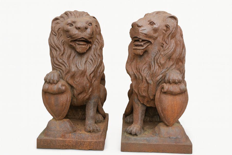 Cast Iron Proud Lion Statue - Round Wood of Mayfield