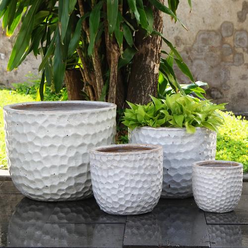 Glazed Ceramic Mac Golf Round Pot - Antique White - Round Wood of Mayfield